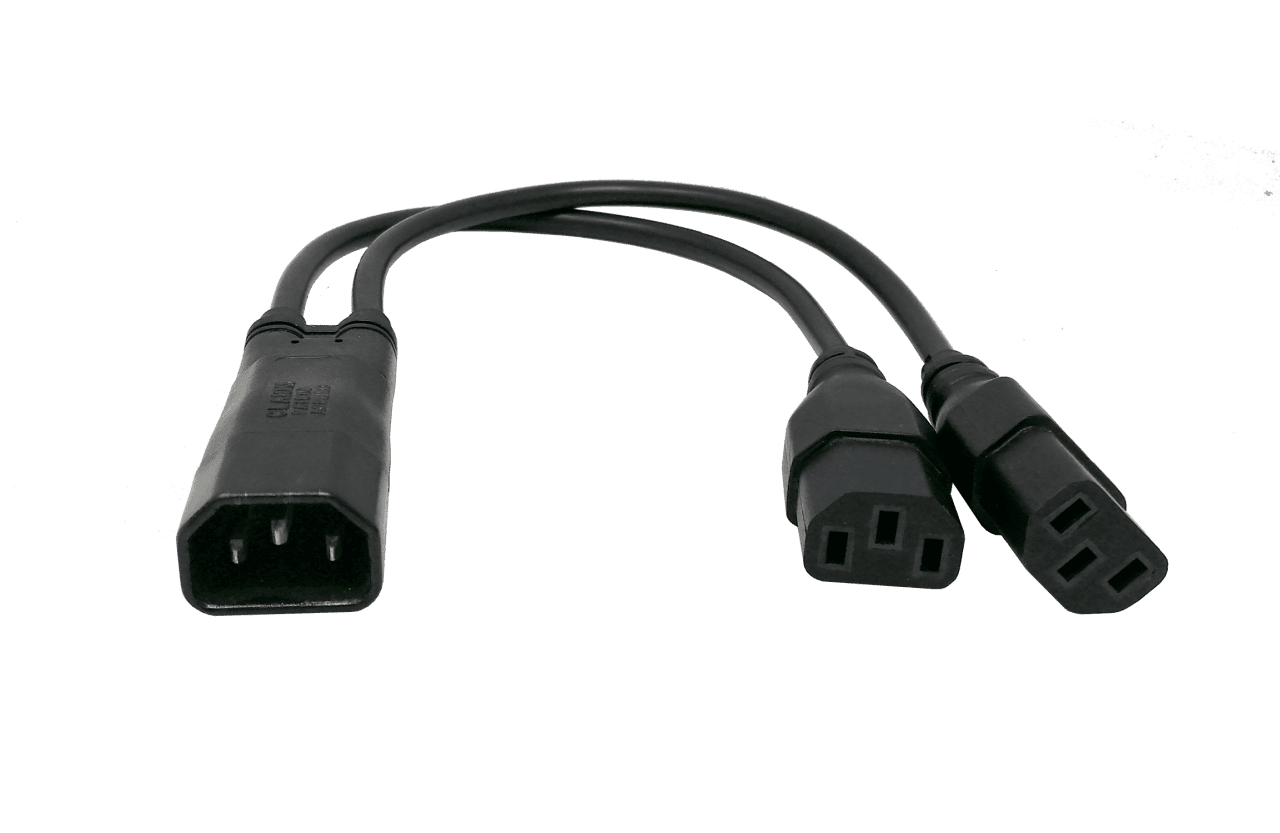 IEC C14 3 Pole 10A Straight Male Y Connector to 2 x IEC C13 Connectors ...